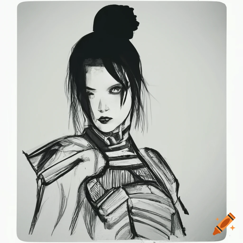 Sketch of a fierce japanese woman in armor