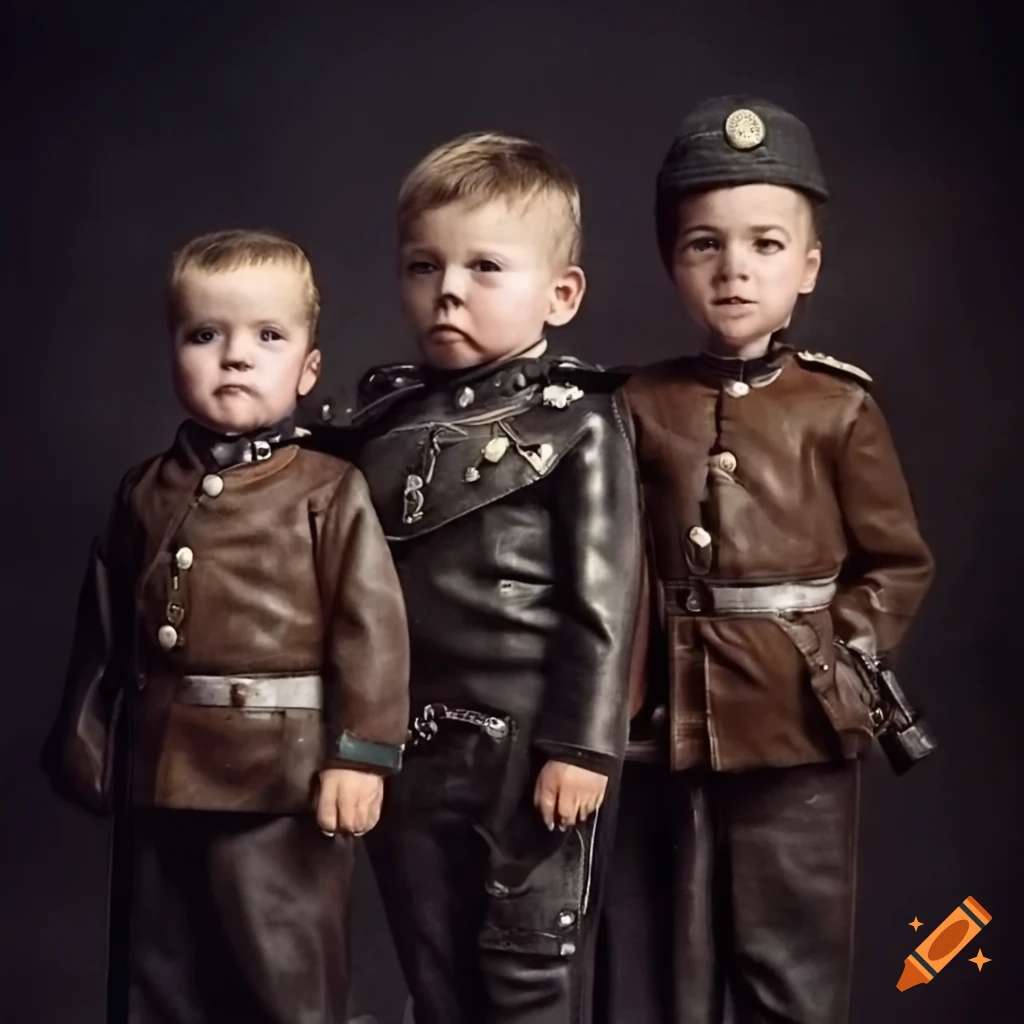 Vintage photograph of three boys in constable uniforms on Craiyon