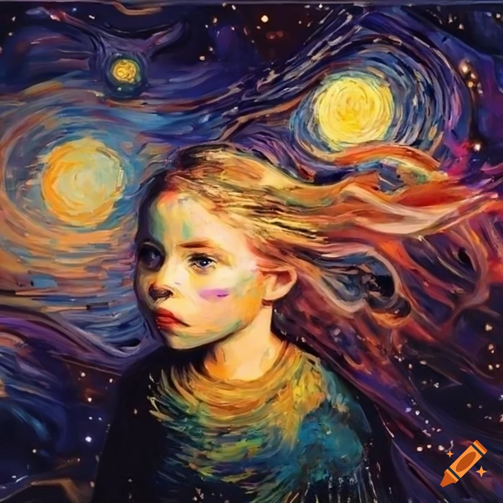 Abstract painting with van gogh style and surrealistic elements