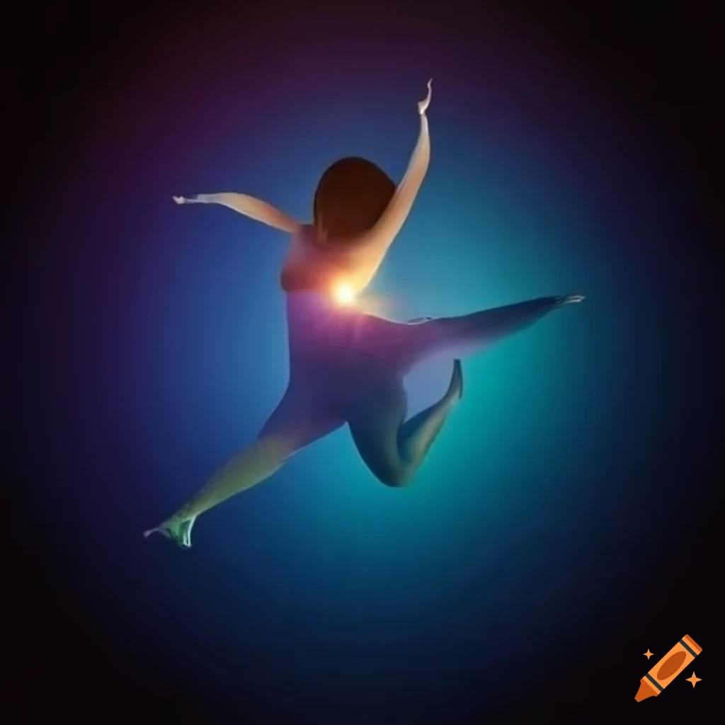 Dynamic illustration of a woman leaping through the air on Craiyon