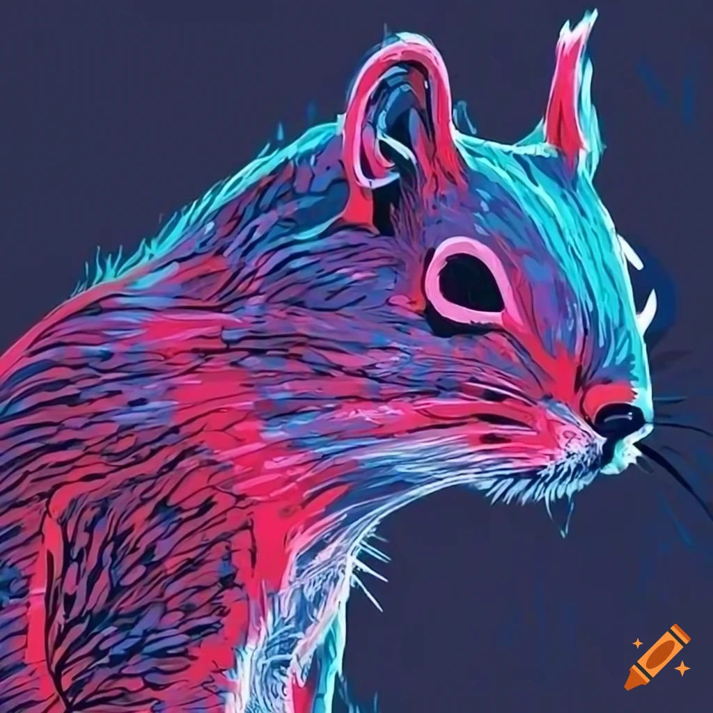 Neon graffiti artwork of a colorful squirrel on Craiyon