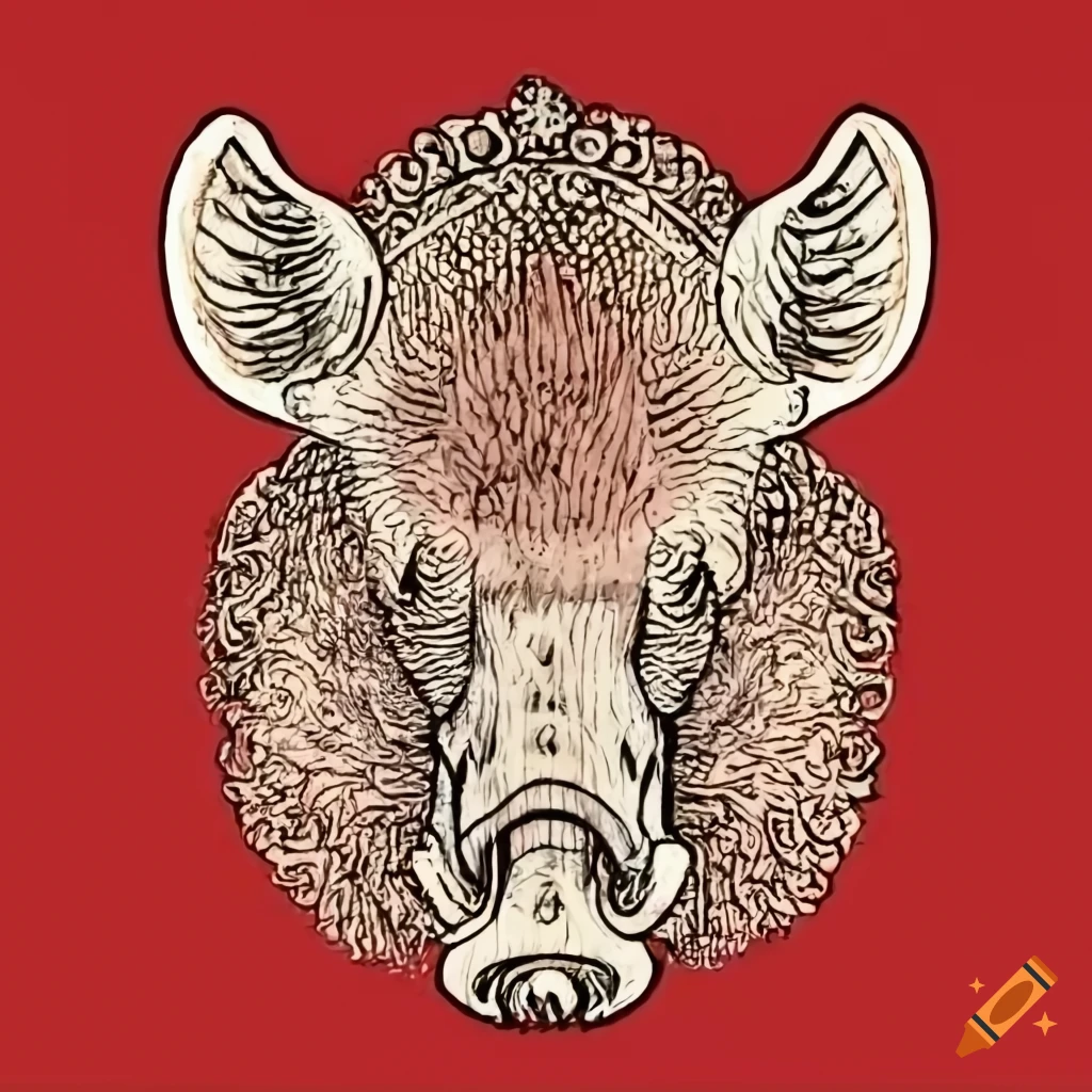 Boar's head drawing on a red background on Craiyon
