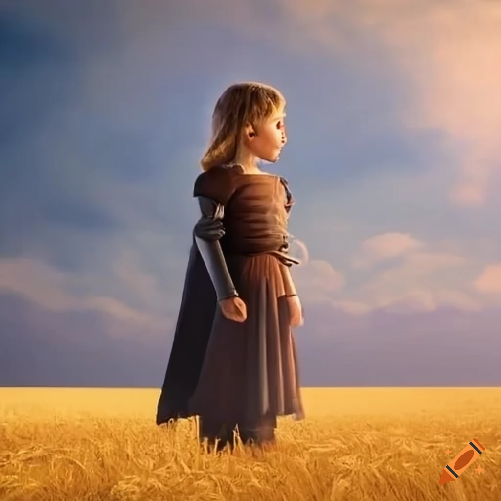 Child medieval lord in a grain field on Craiyon