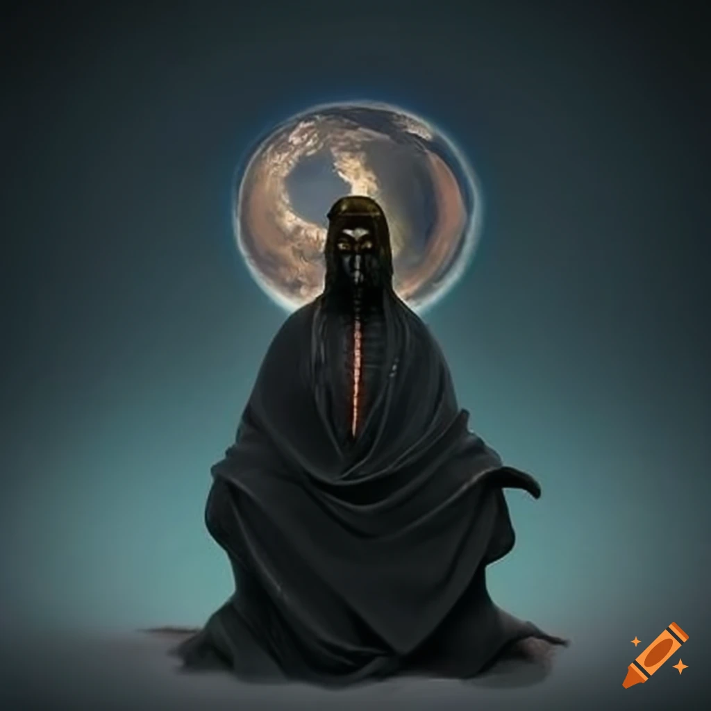 Black saint sitting on earth