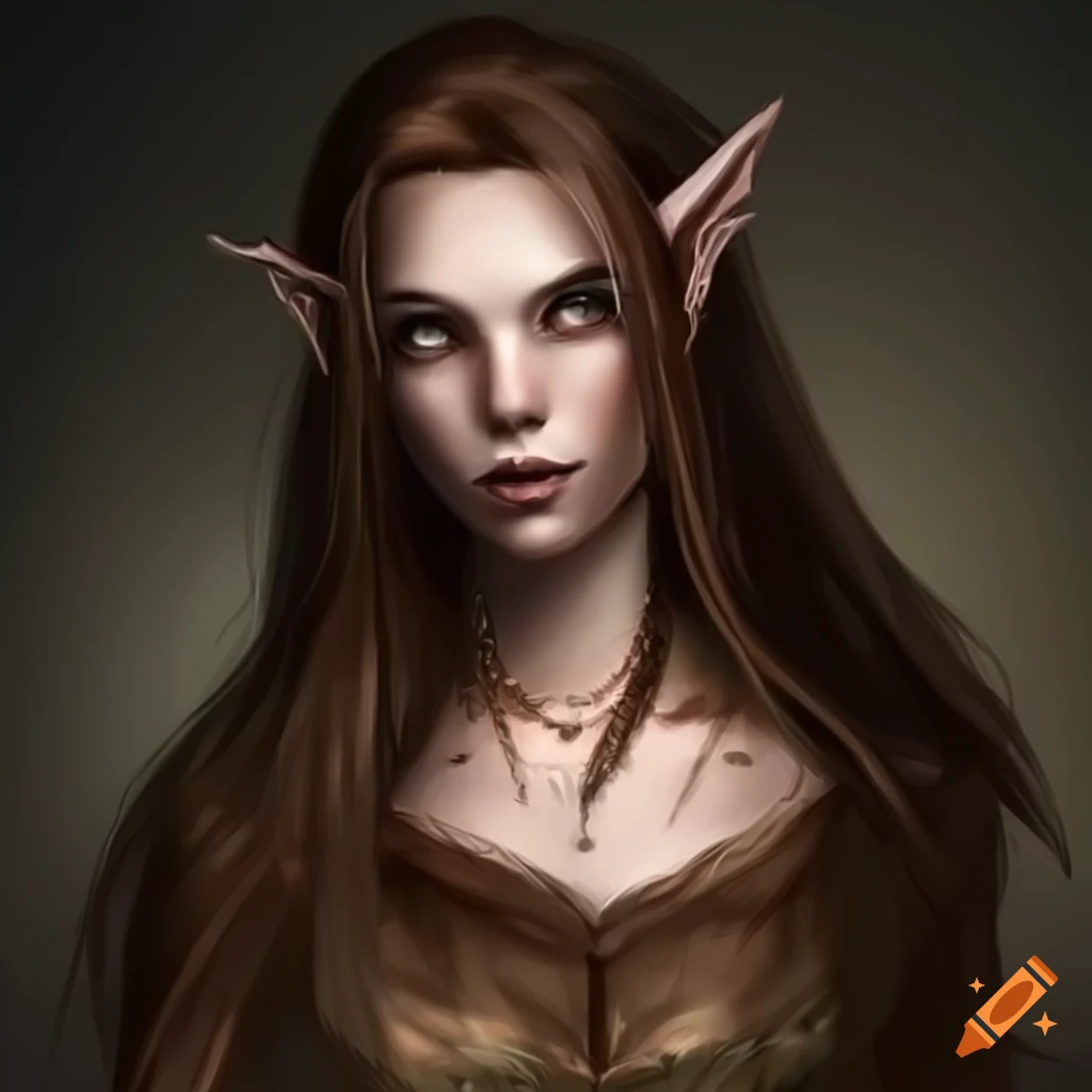 Portrait Of A Young Wood Elf Female With Dark Brown Hair And Eyes