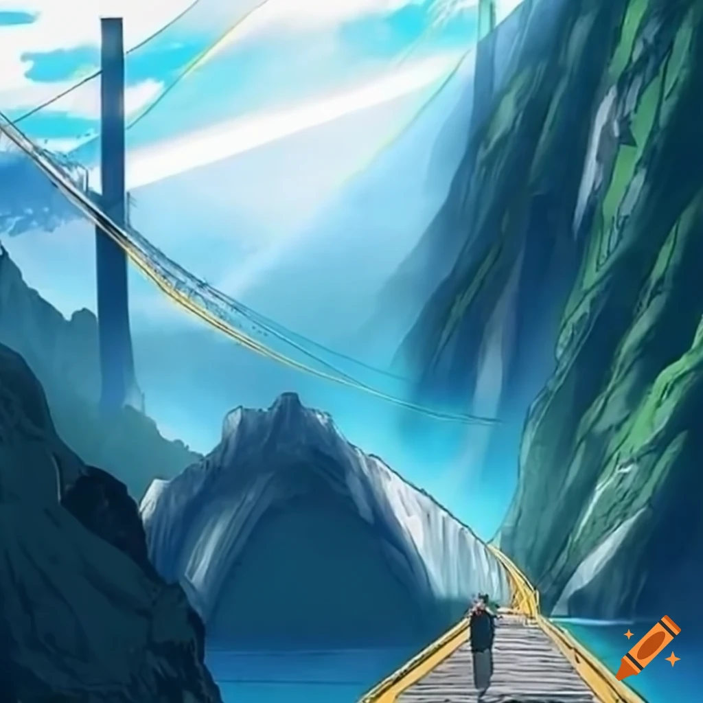 Animated suspended wooden bridge on Craiyon