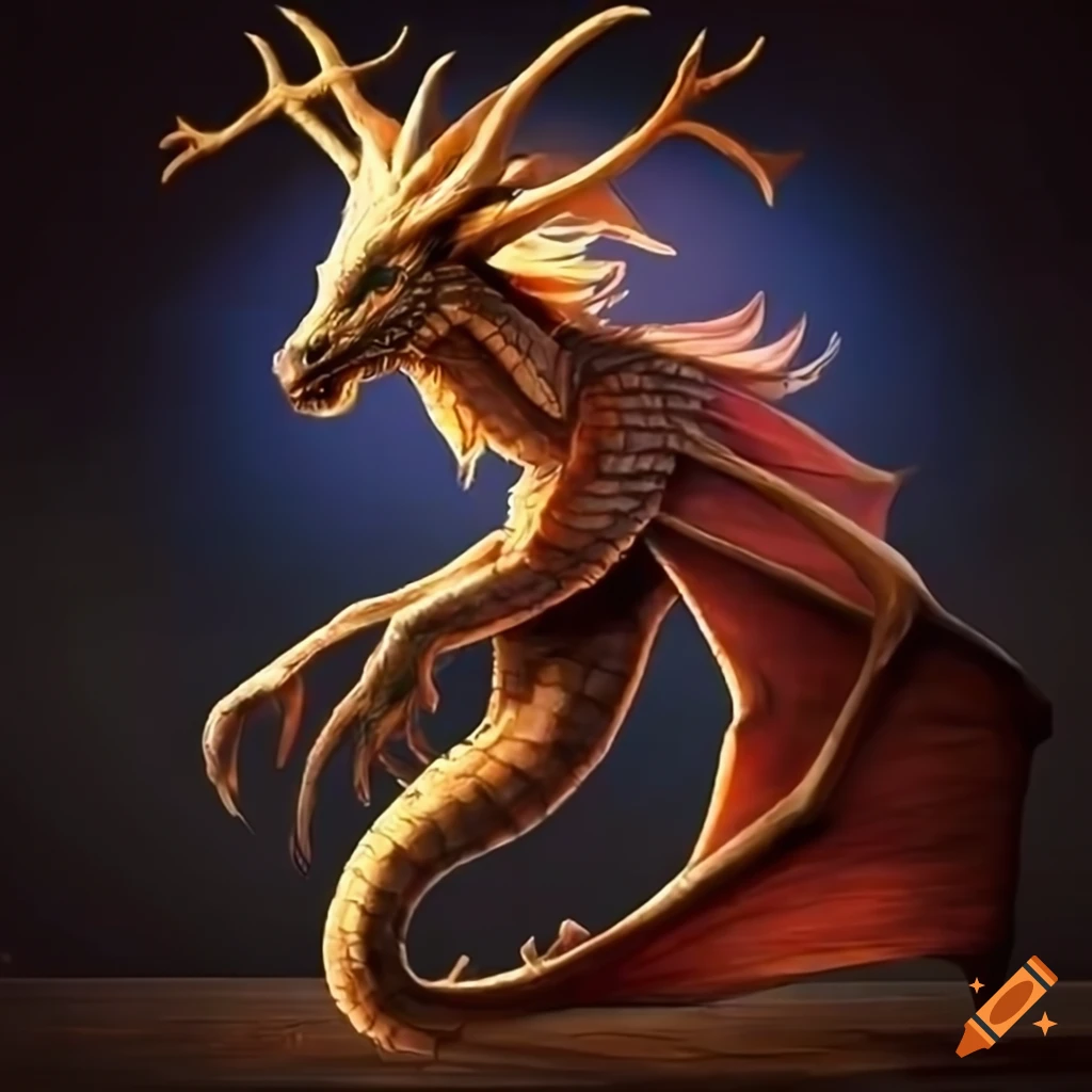 Illustration of a majestic deer dragon