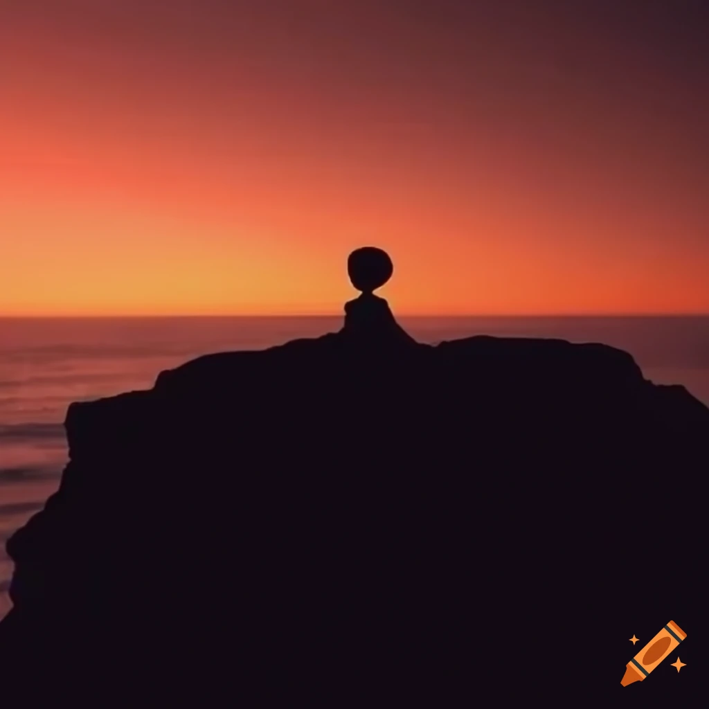 Fantasy image of an alien watching the sunset