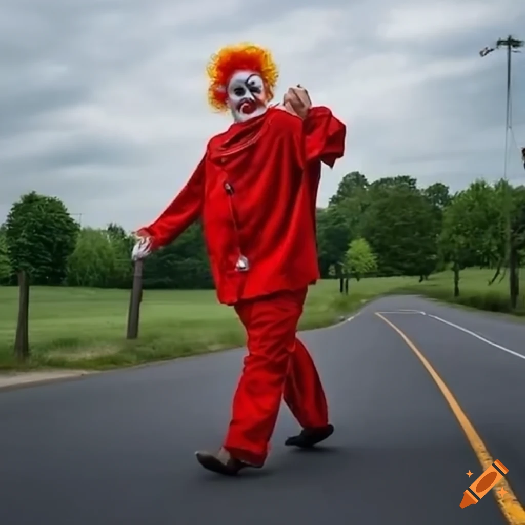 Street art of a clown walking on route 116