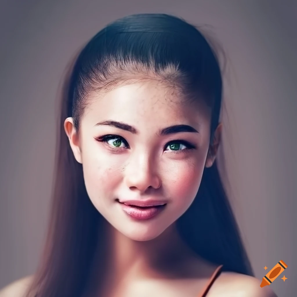 Portrait of a beautiful young woman with freckles and green eyes on Craiyon