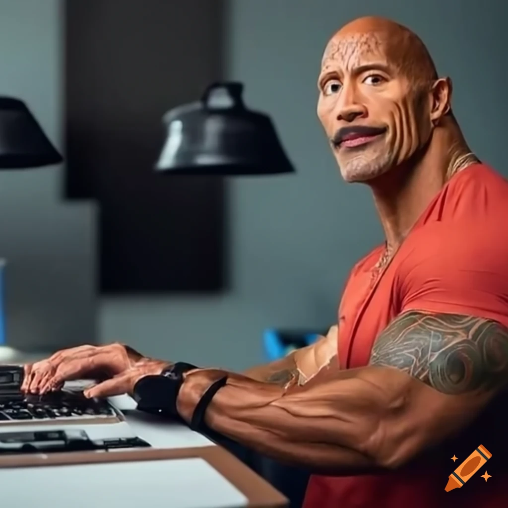 Dwayne Johnson working at a desk on Craiyon