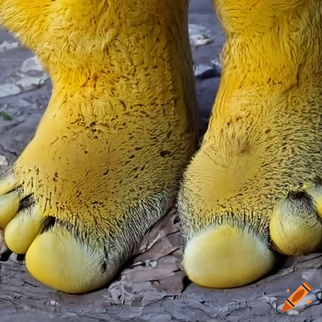 Close-up of Winnie the Pooh's big yellow fat bear feet on Craiyon