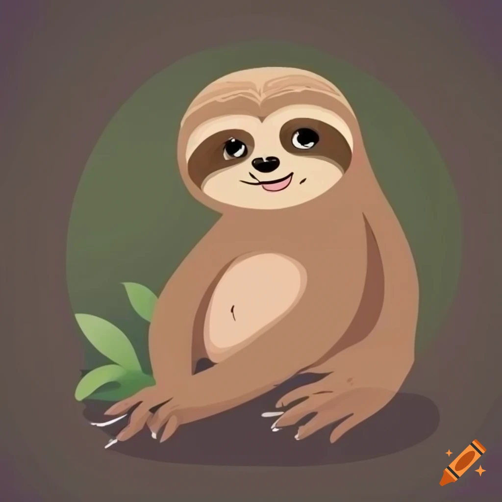 Colorful cartoon of a happy sloth pushing a grocery cart on Craiyon