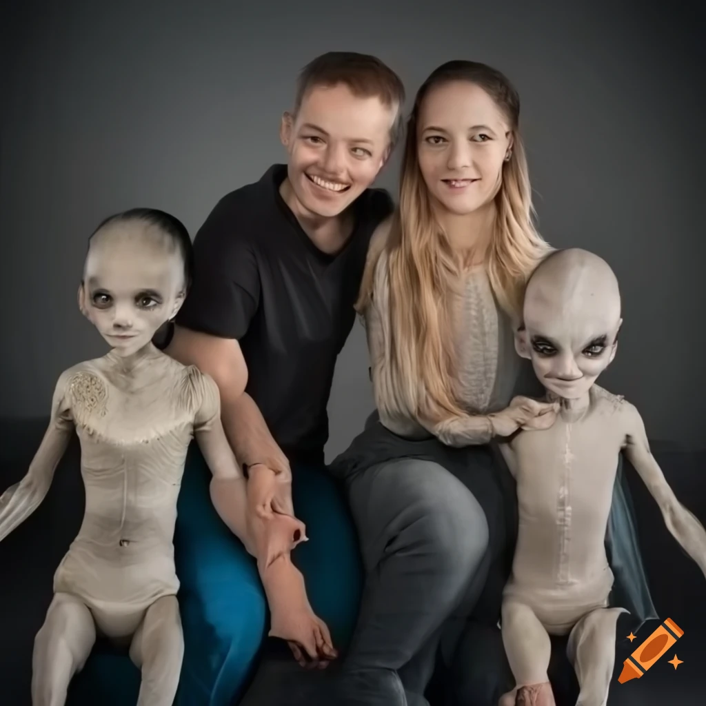 Studio portrait of an alien family on Craiyon
