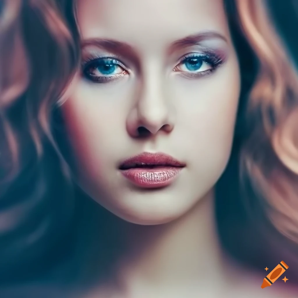 Portrait of a young goddess with an intense gaze and extravagant ...