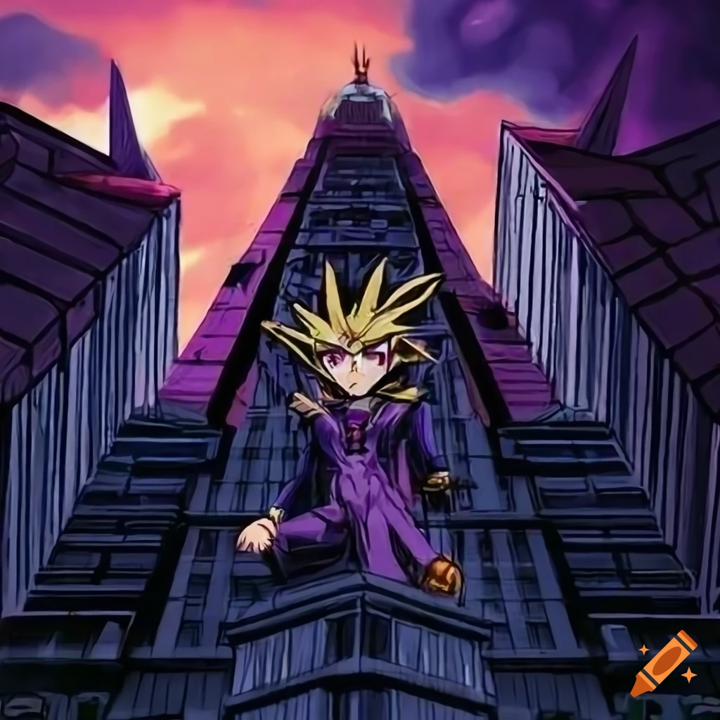 Man in Yugi Muto suit overlooking Gotham city on Craiyon