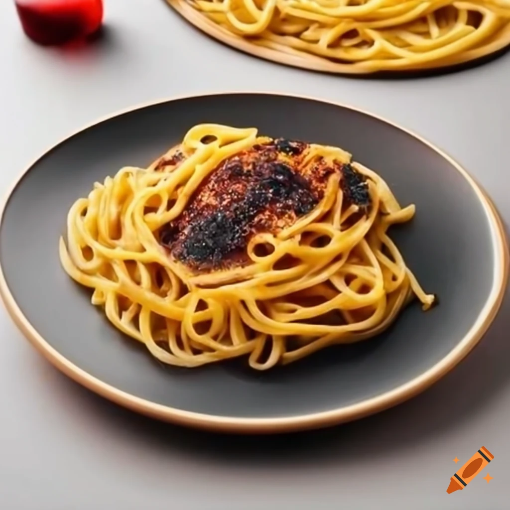 Burnt pasta on a plate on Craiyon