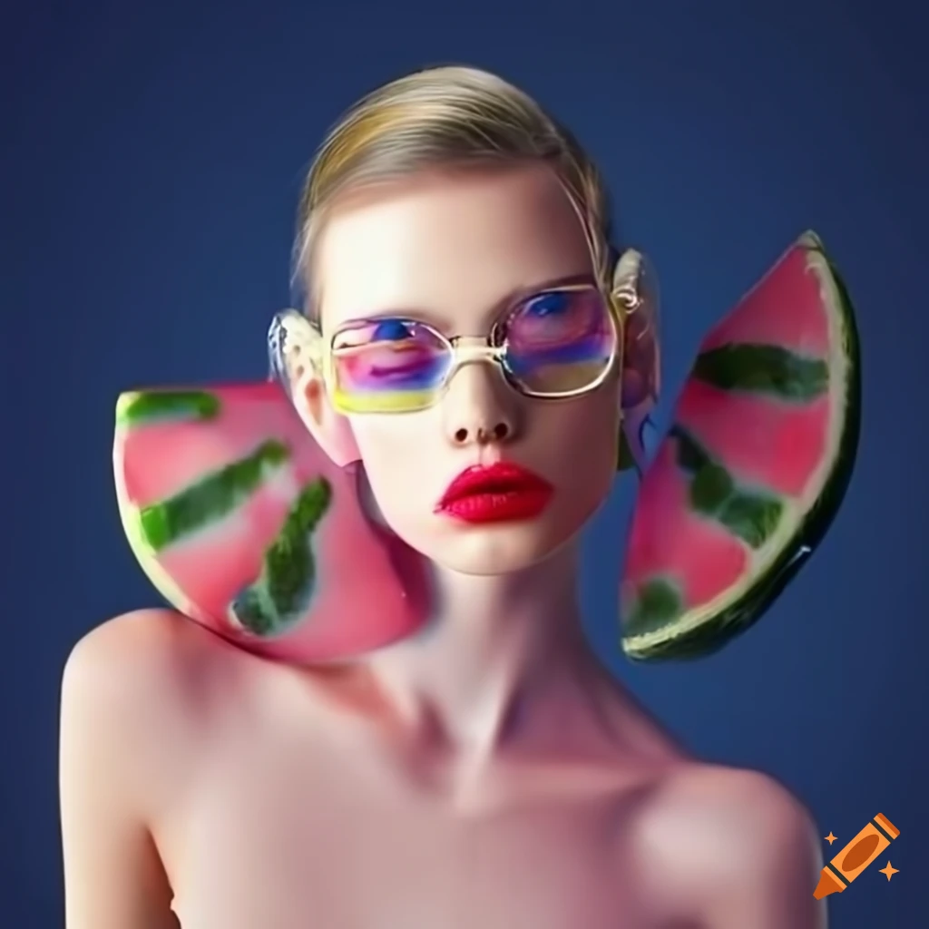 Photographic fashion model in cream and pastel clothes with colorful ...