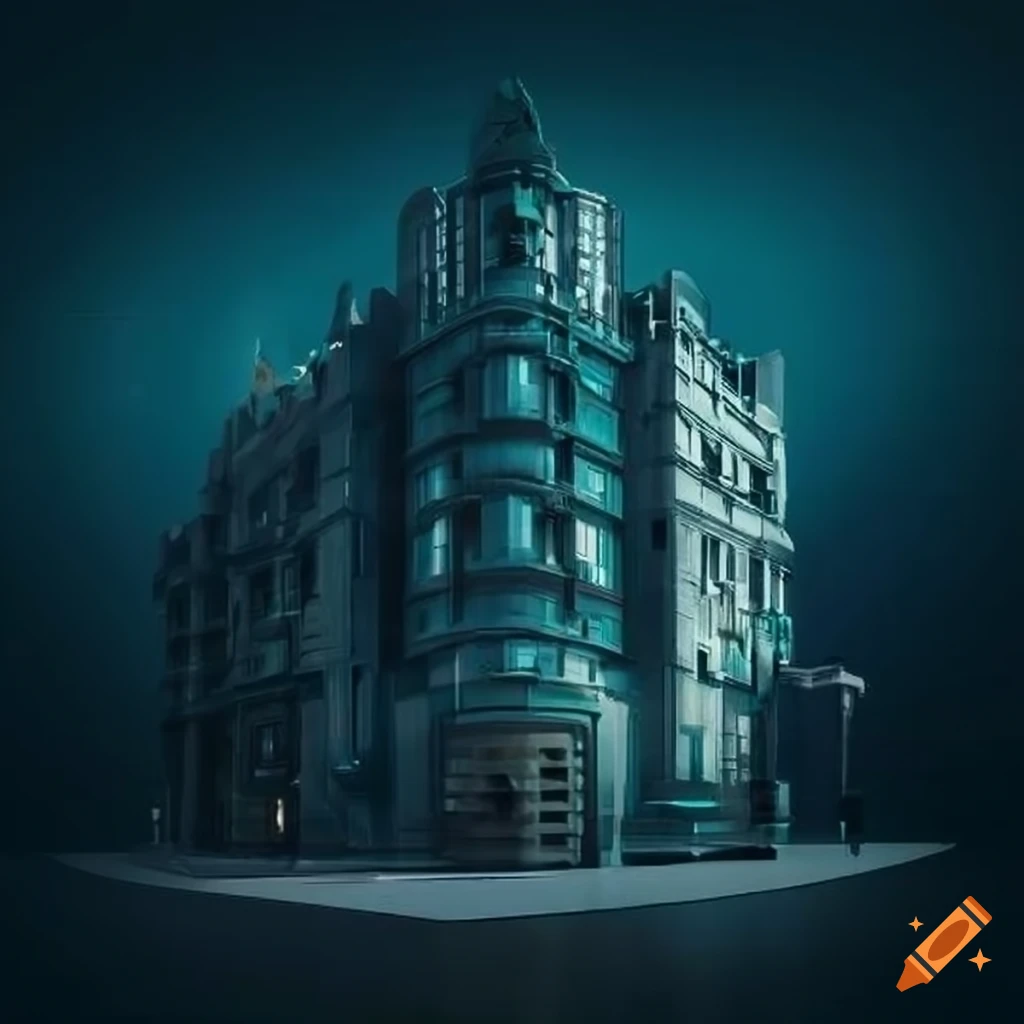 Futuristic cityscape with a corner building