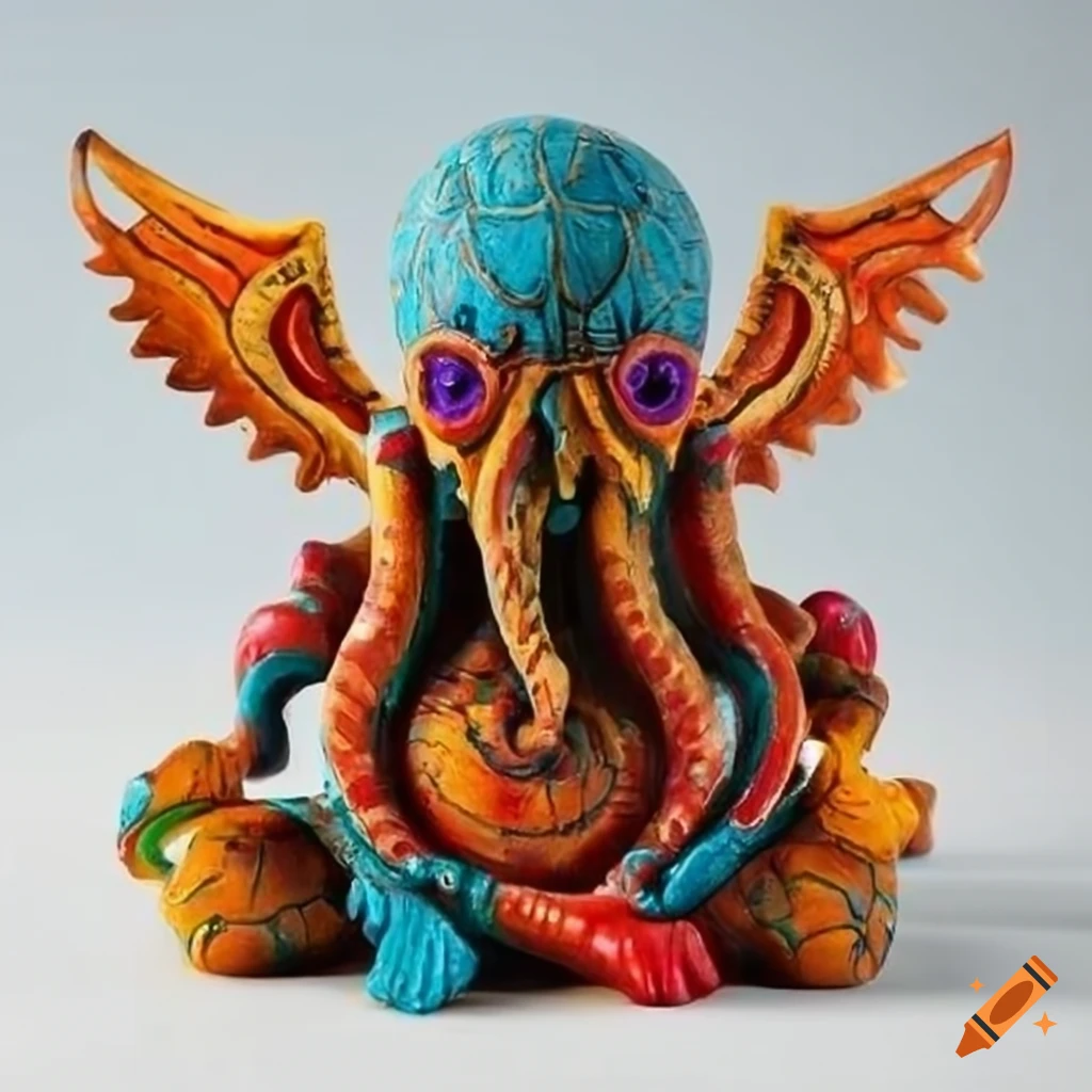 Multicolored wooden cthulhu statue