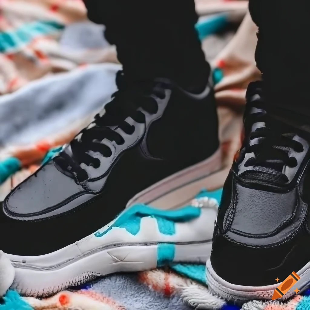 Close-up of black af1 shoes on a cozy blanket on Craiyon