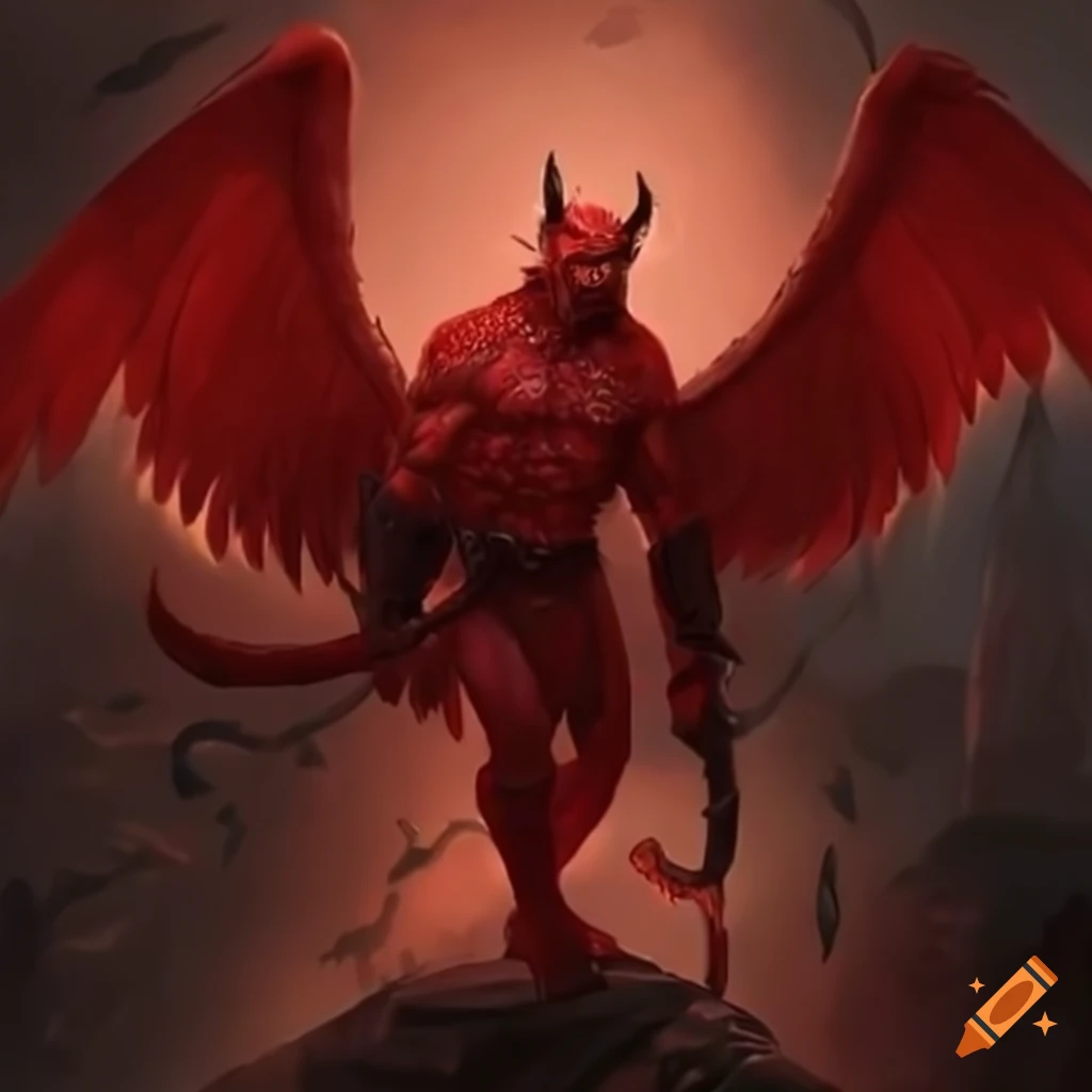 Red devil creature with wings on Craiyon