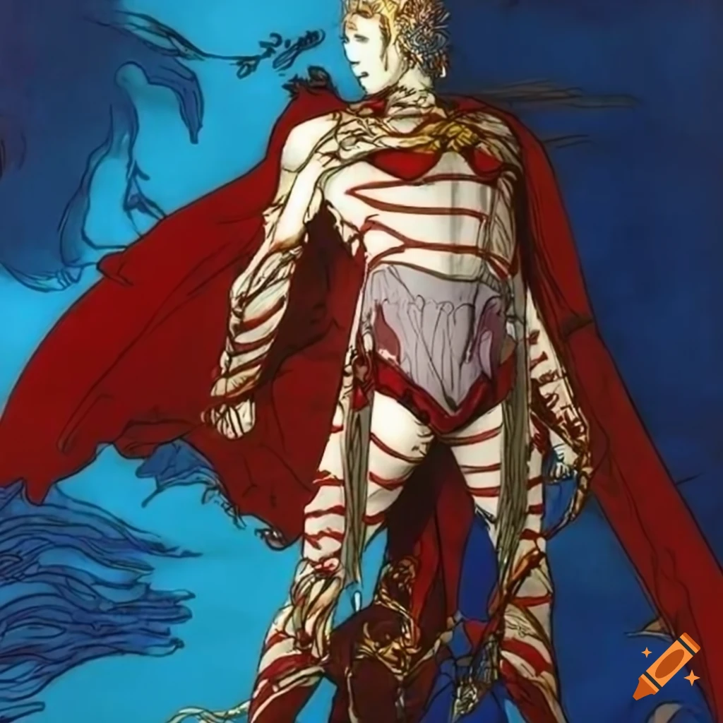 Yoshitaka amano's art of an ancient greek superhero suit