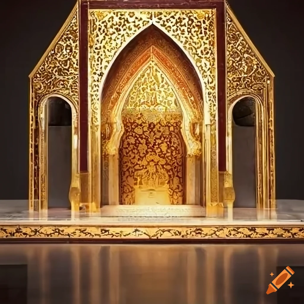 Marble and gold islamic art entrance altar on Craiyon