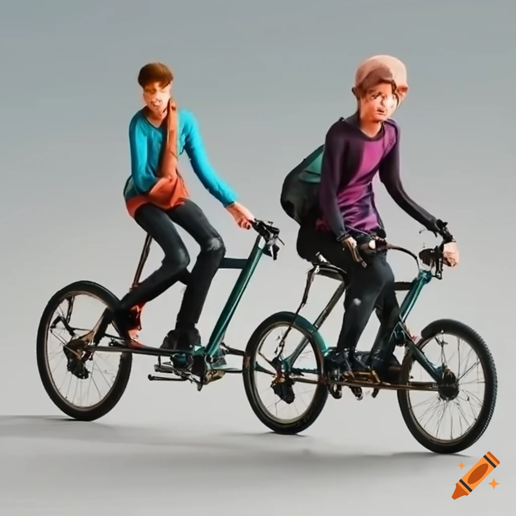 Two people riding a tandem bicycle