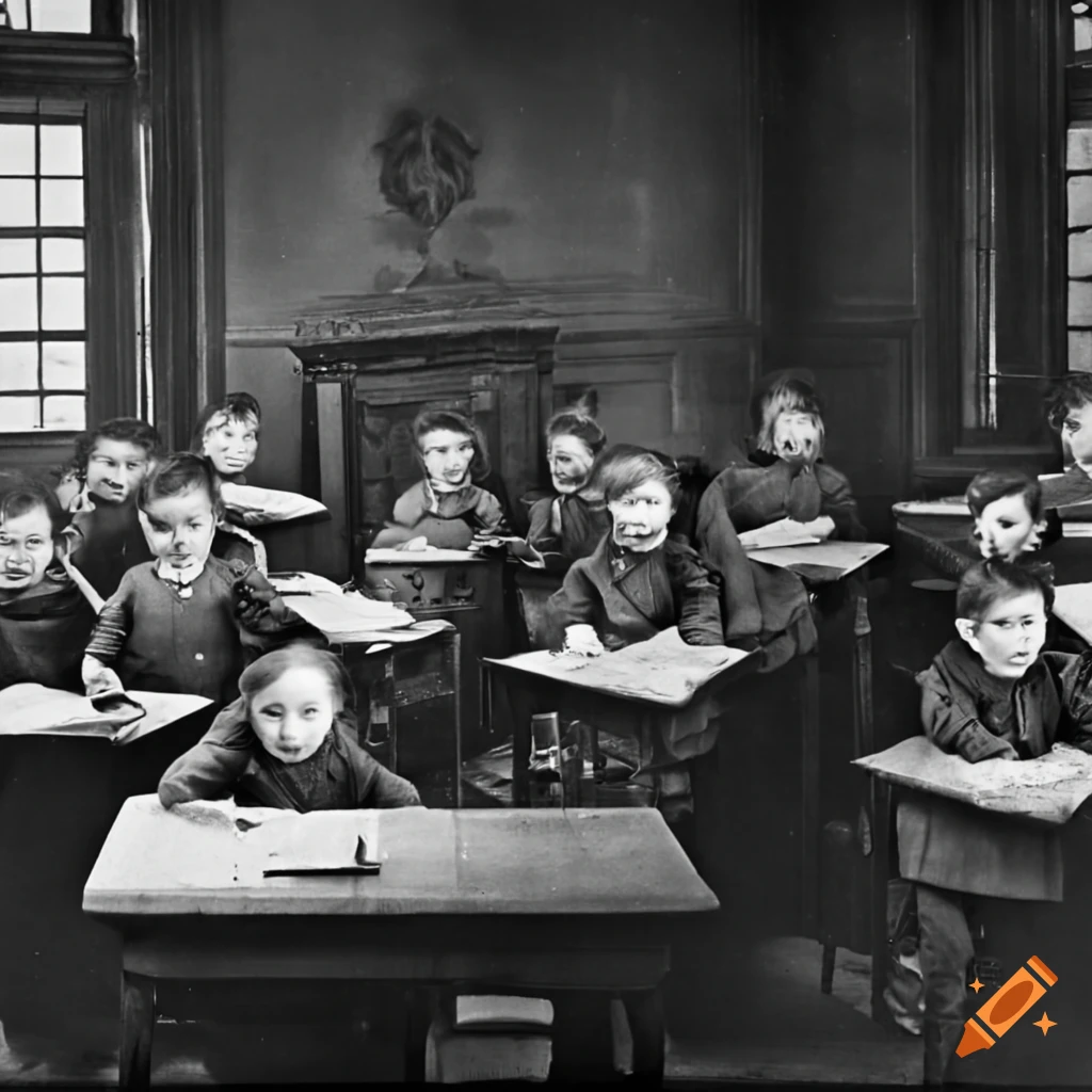 French vintage classroom with pupils on Craiyon