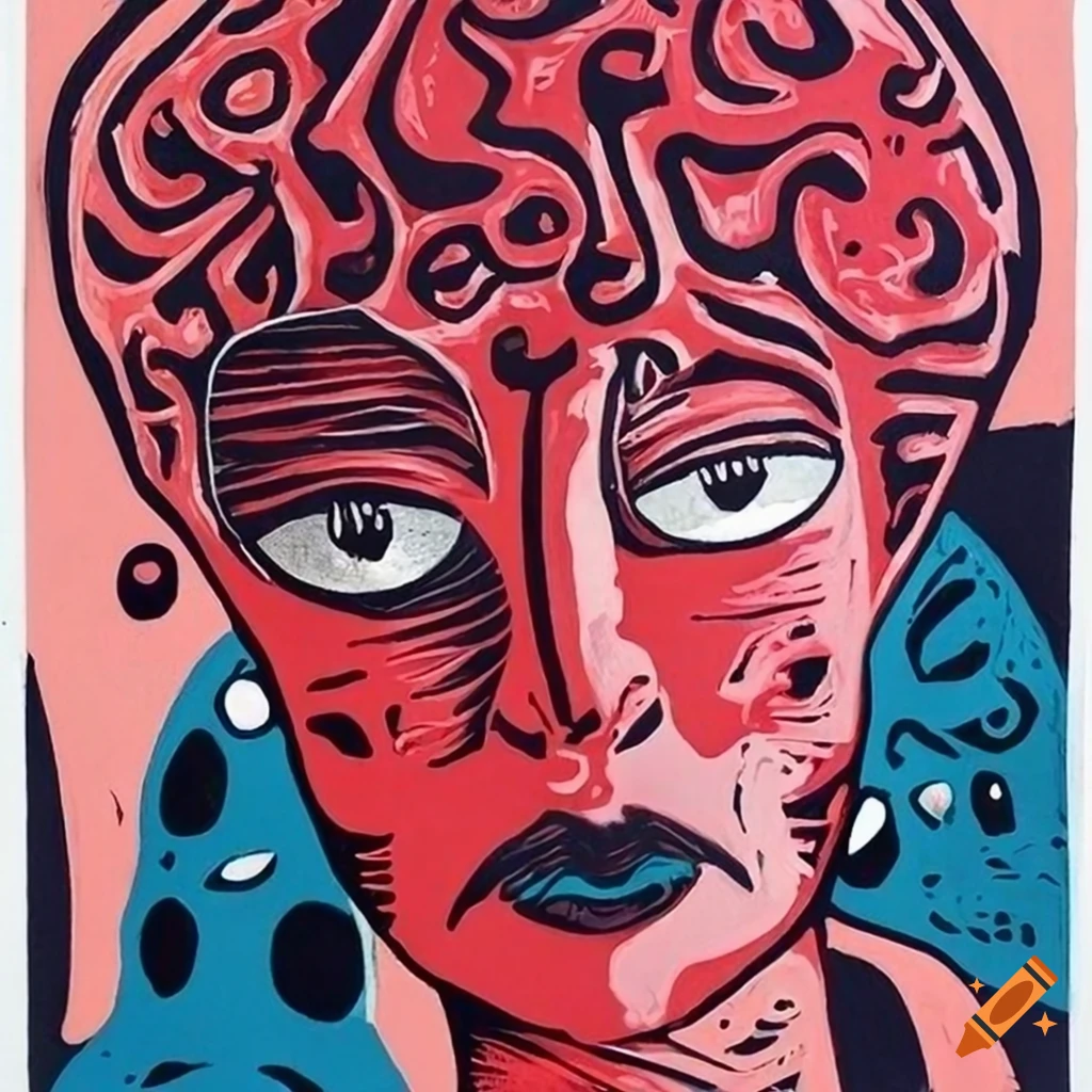 Colorful lino print artwork on Craiyon