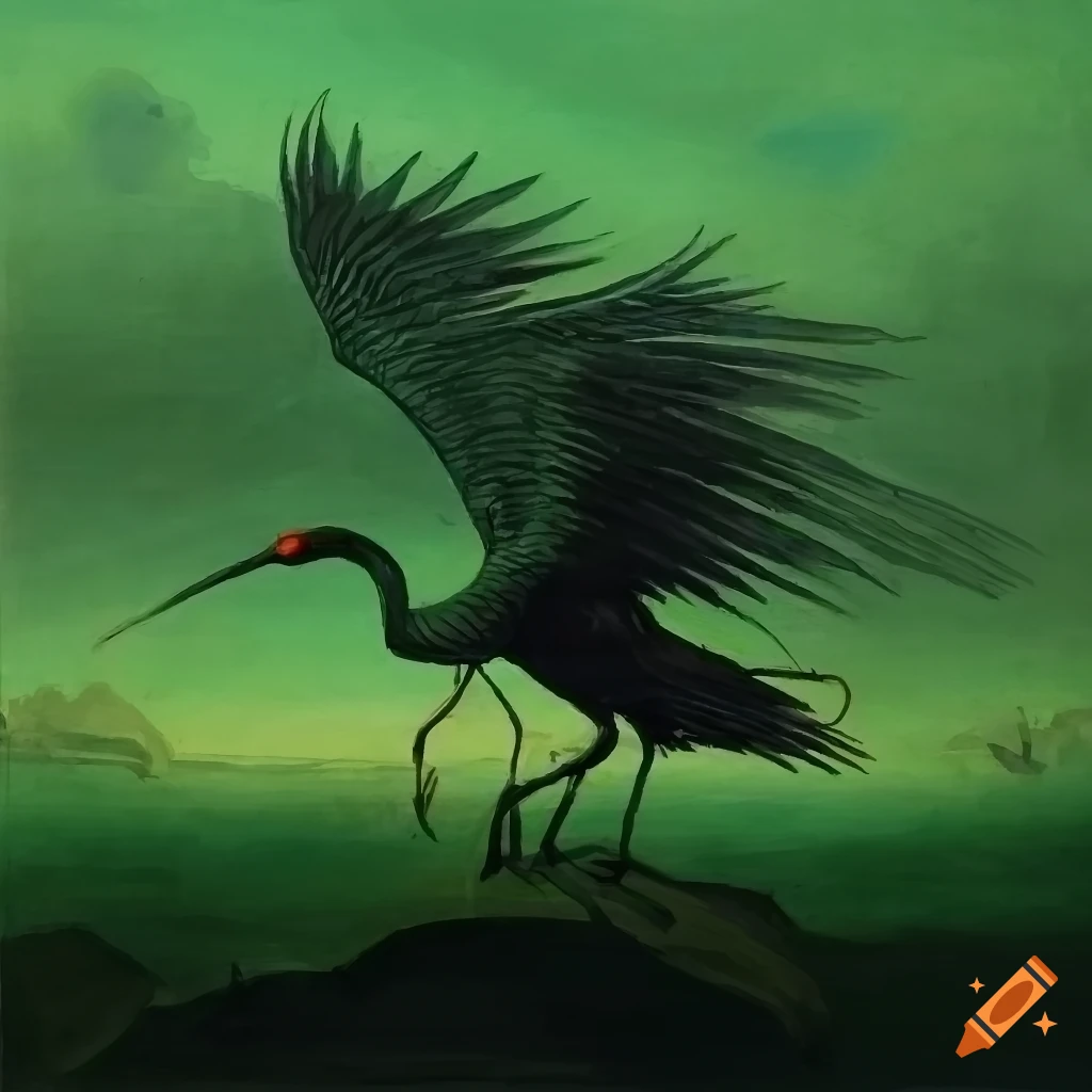 Eerie Painting Of A Crane On A Green Background On Craiyon eerie-painting-of-a-crane-on-a-green-background-on-craiyon