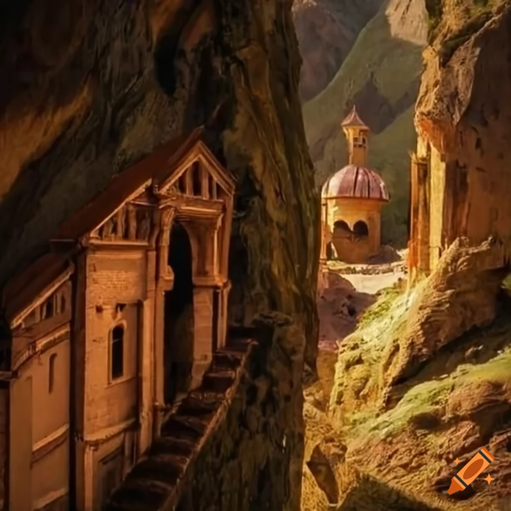 Image of a hidden monastery on a treacherous mountainside on Craiyon
