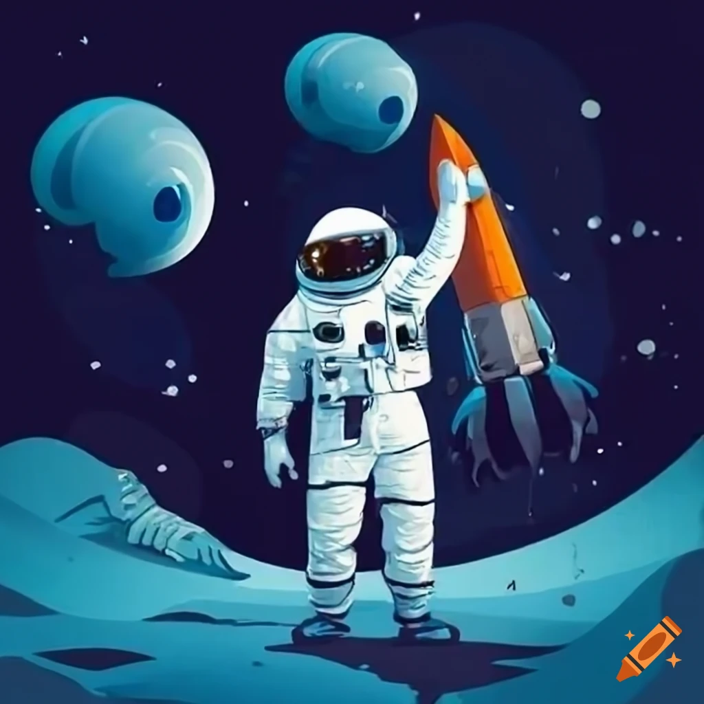 Astronaut gazing at ascending rocket on Craiyon