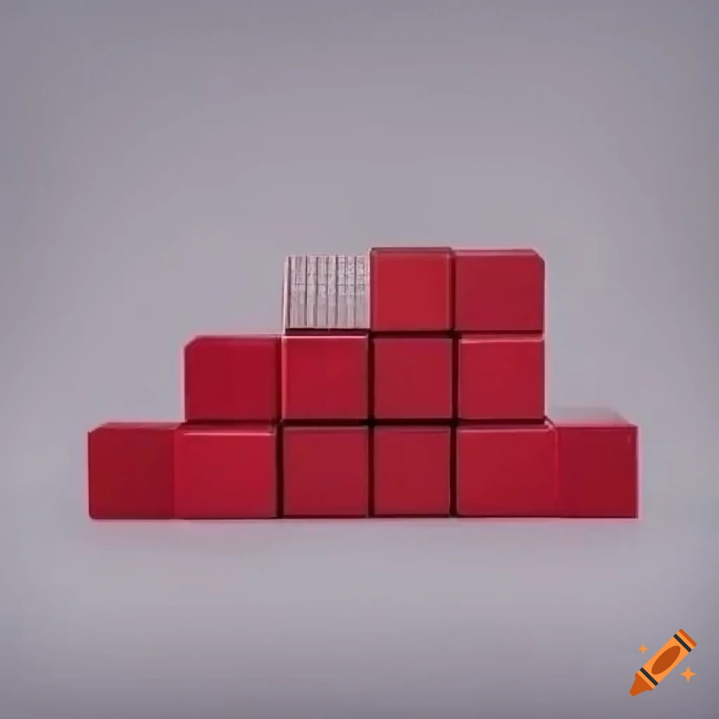 Abstract composition of small red blocks on white