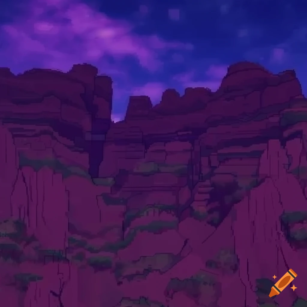 16-bit forest canyon under purple sky on Craiyon
