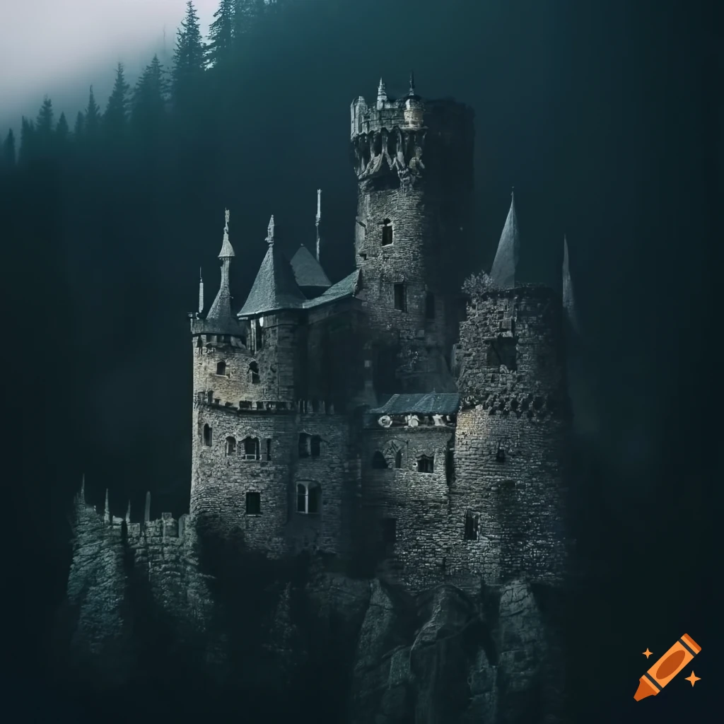 Image of a gothic castle in a dark forest