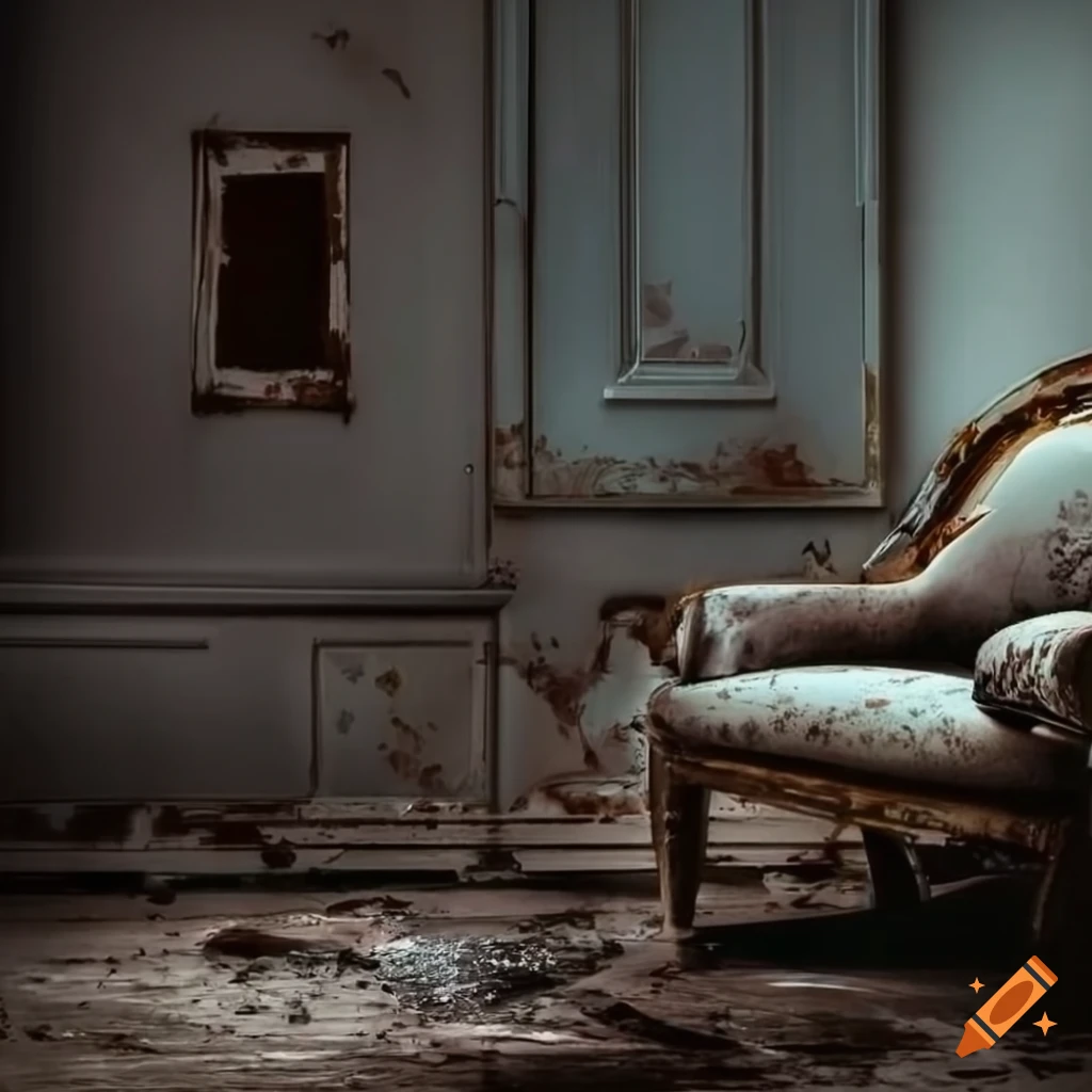 Photo of a luxurious abandoned flat with defaced artwork on Craiyon