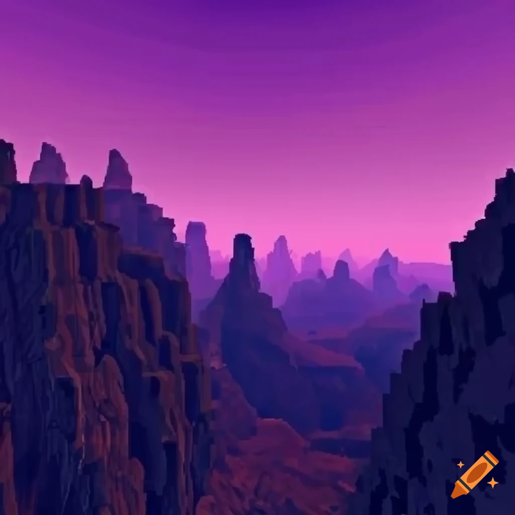 16-bit forest canyon under purple sky on Craiyon