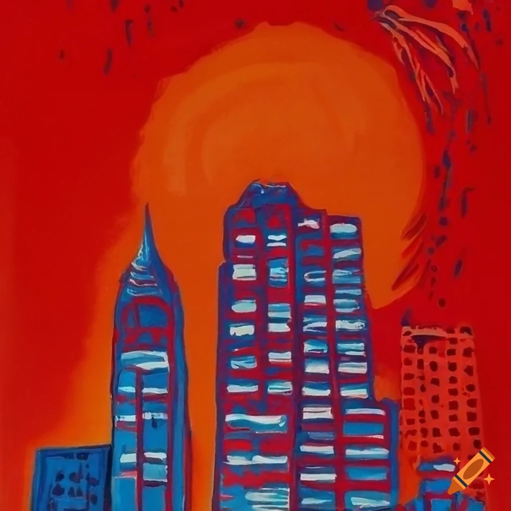 Lino print of people in a cafe