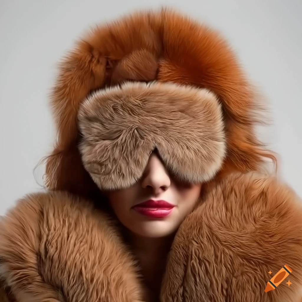 Fashionable woman in fur coat and sleep mask