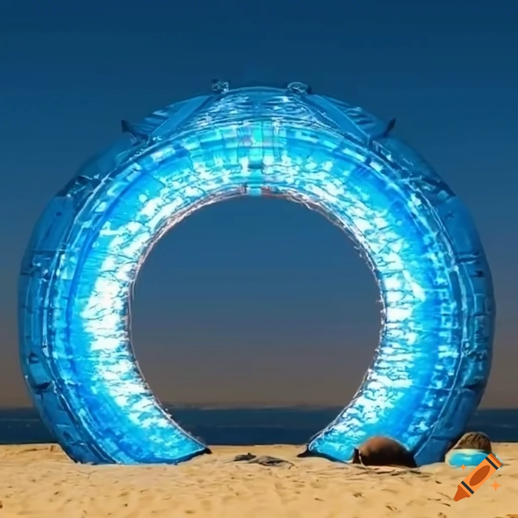 Blue stargate on a sunny beach on Craiyon