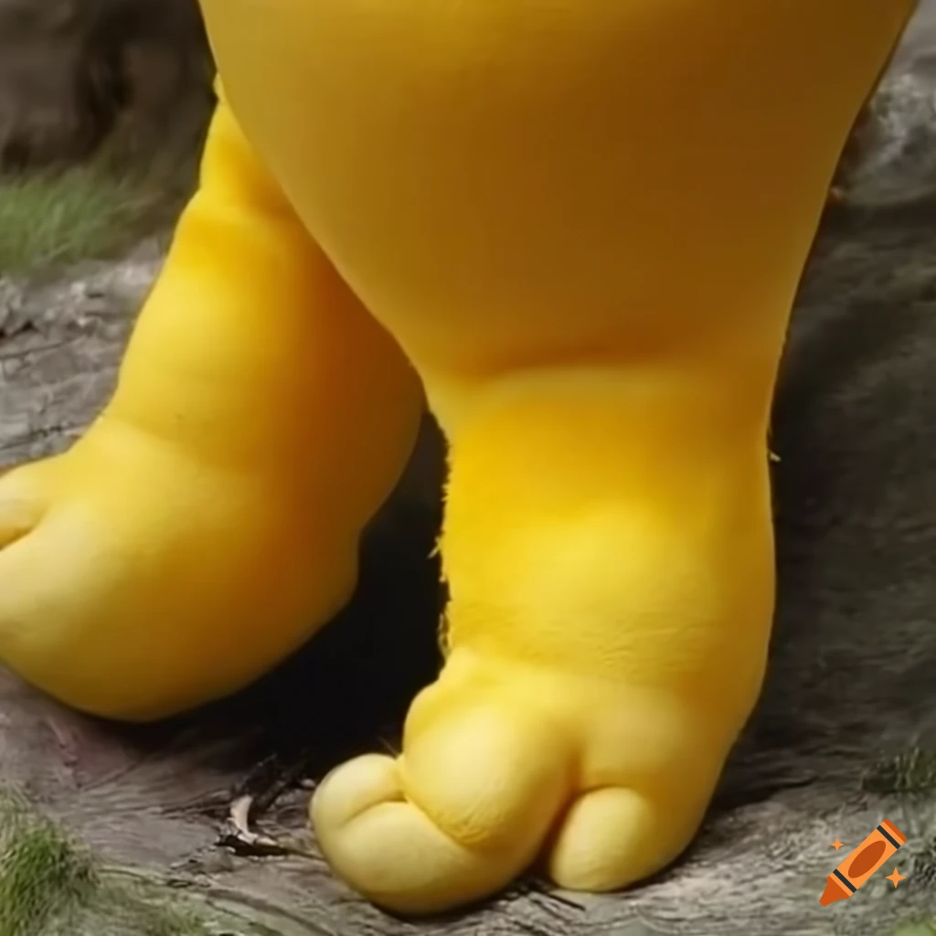 Close-up of Winnie the Pooh's big yellow feet on Craiyon
