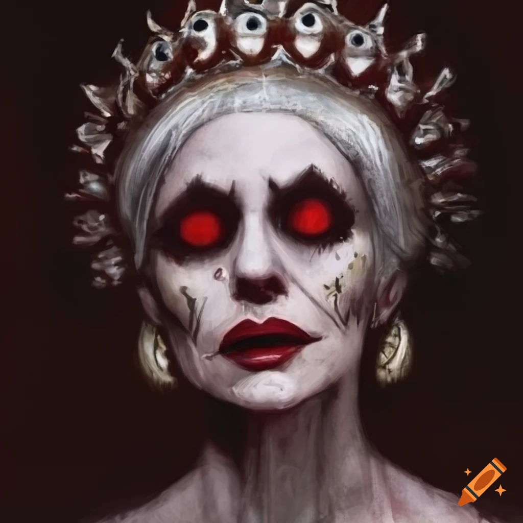 Surrealist painting of a queen with intense eyes