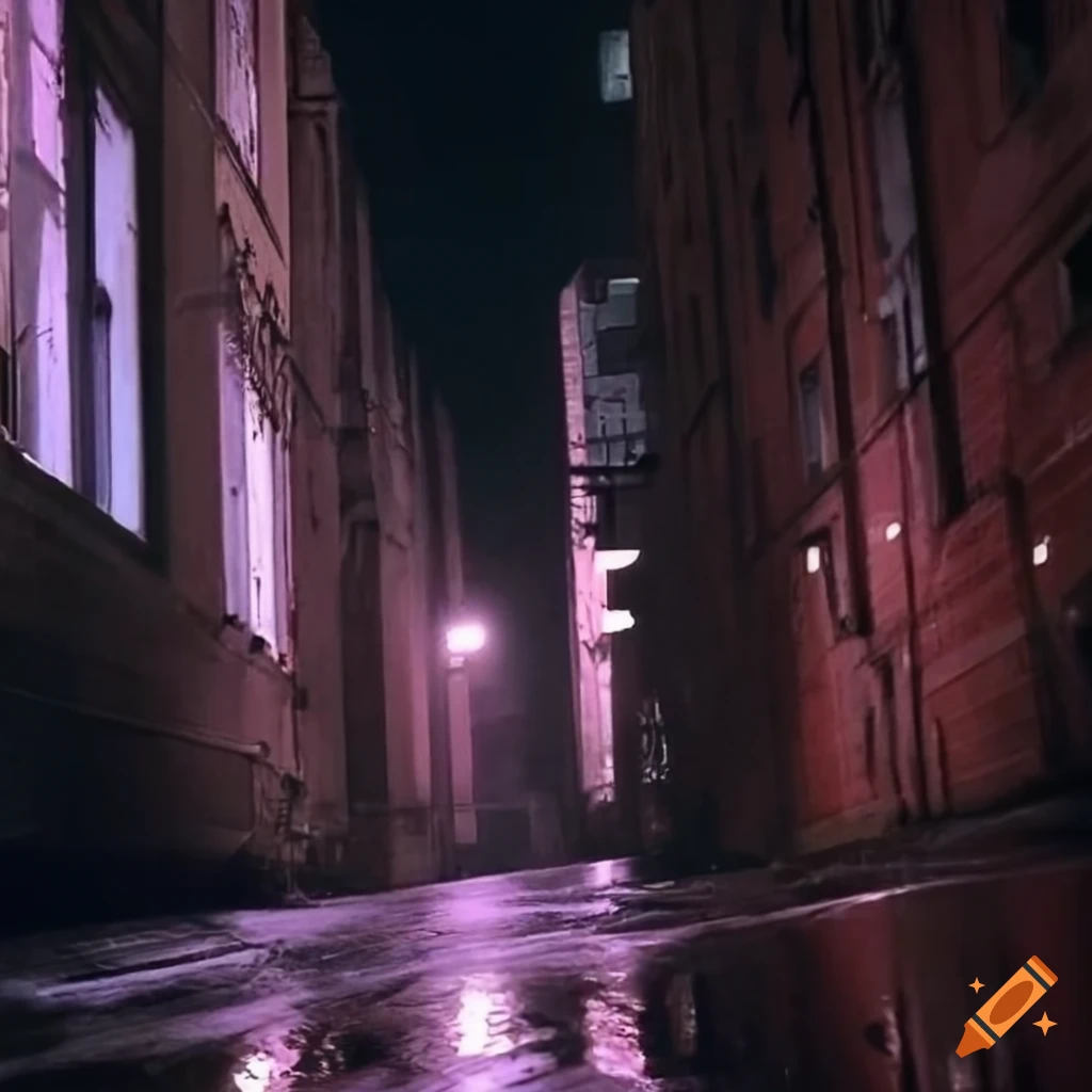 Night scene in a new york alley with wet back lighting