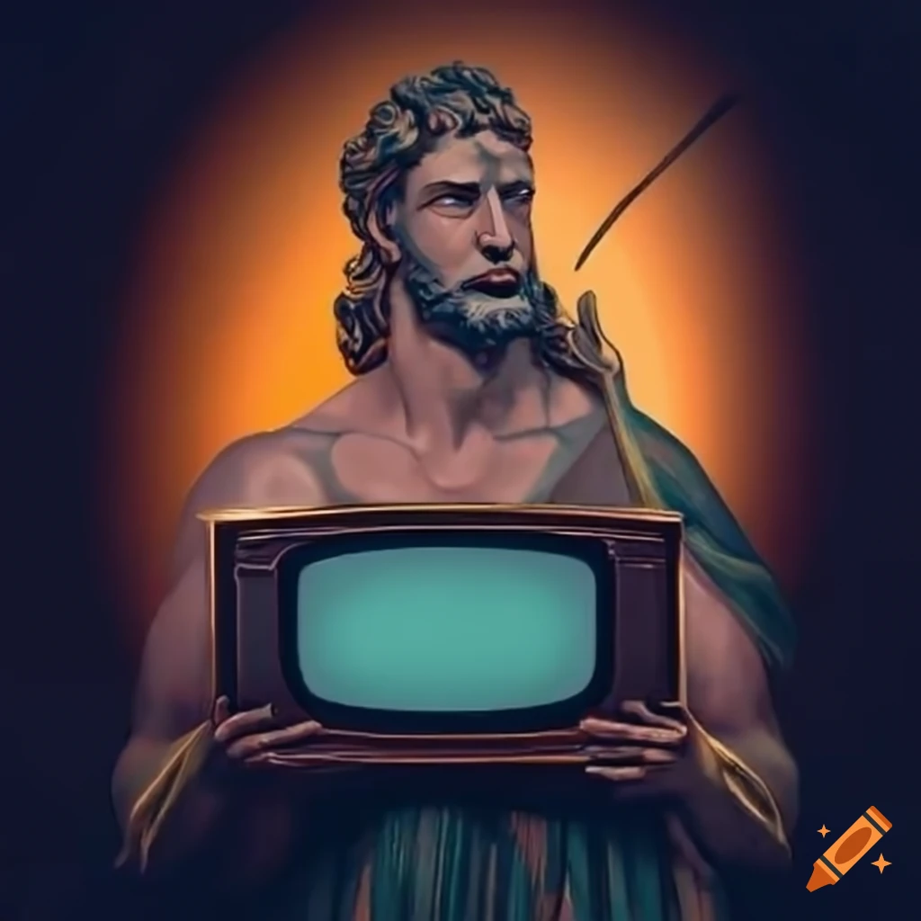 Greek god holding a tv on Craiyon