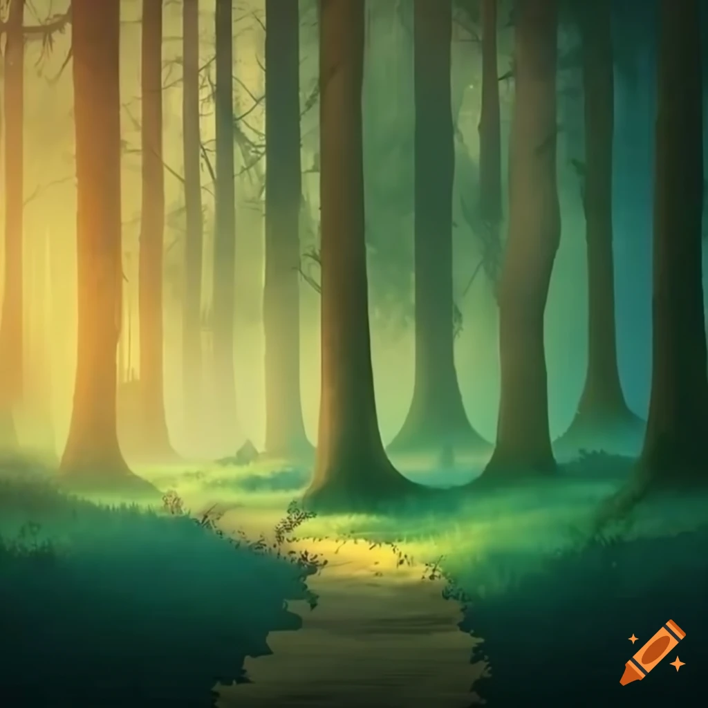 Detailed realistic digital painting of a forest at night on Craiyon