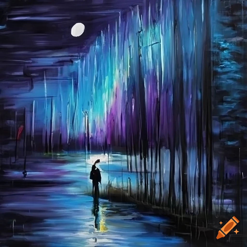 Painting of a rainy night on Craiyon