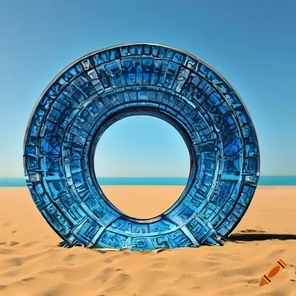 Blue stargate on a sunny beach on Craiyon