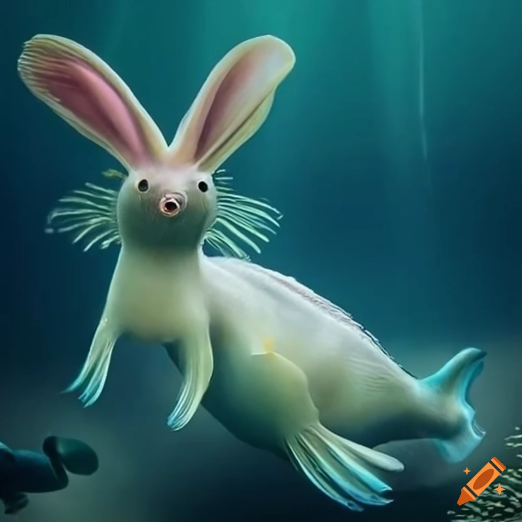 Illustration of a fish-like bunny creature swimming on Craiyon